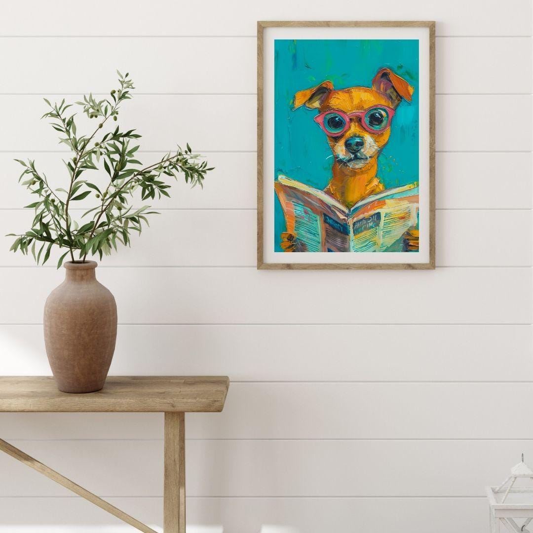 Whimsical Dog Reading Newspaper Art Print A3 Size #5 - Digital Download ...