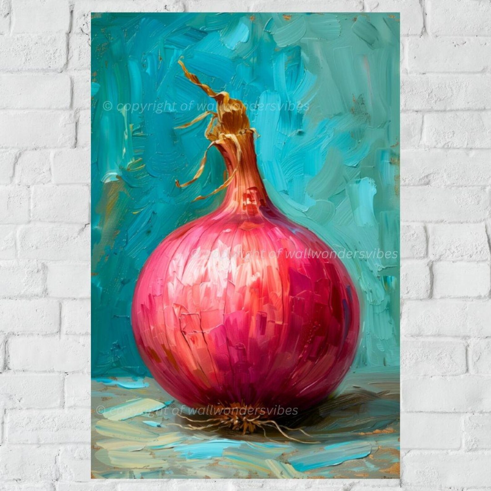 Pink Onion Wall Art Printable, Abstract Vegetable Painting, Kitchen ...