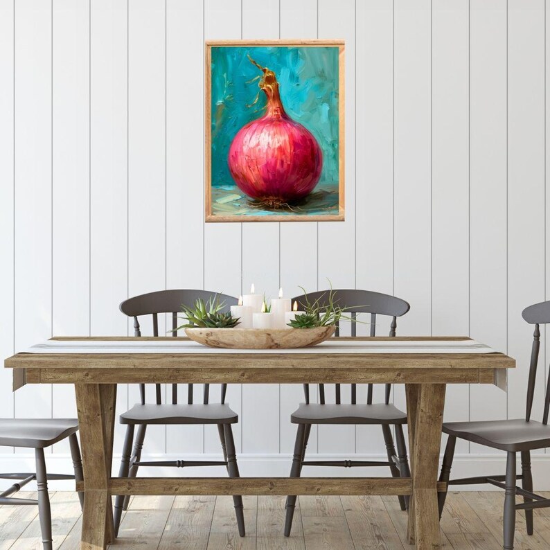 Pink Onion Wall Art Printable, Abstract Vegetable Painting, Kitchen ...