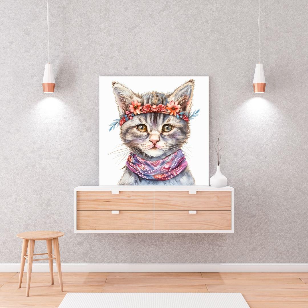 Bohemian Watercolor Cat Wall Art #5 | Digital Download PNG | High ...
