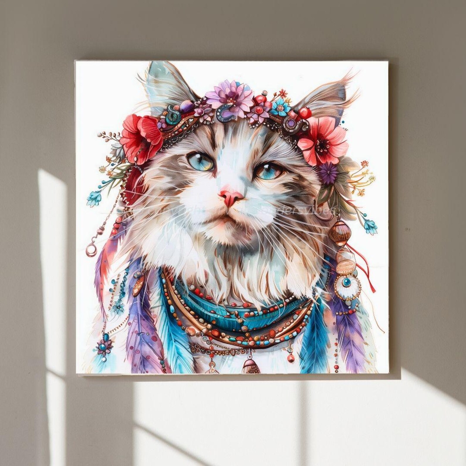 Bohemian Watercolor Cat Wall Art #20 | Digital Download PNG | High ...