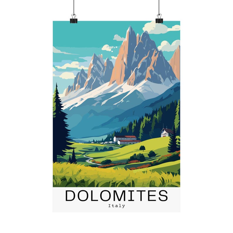 Dolomites Mountains Italy Travel Poster - Famous Place Travel Matte ...