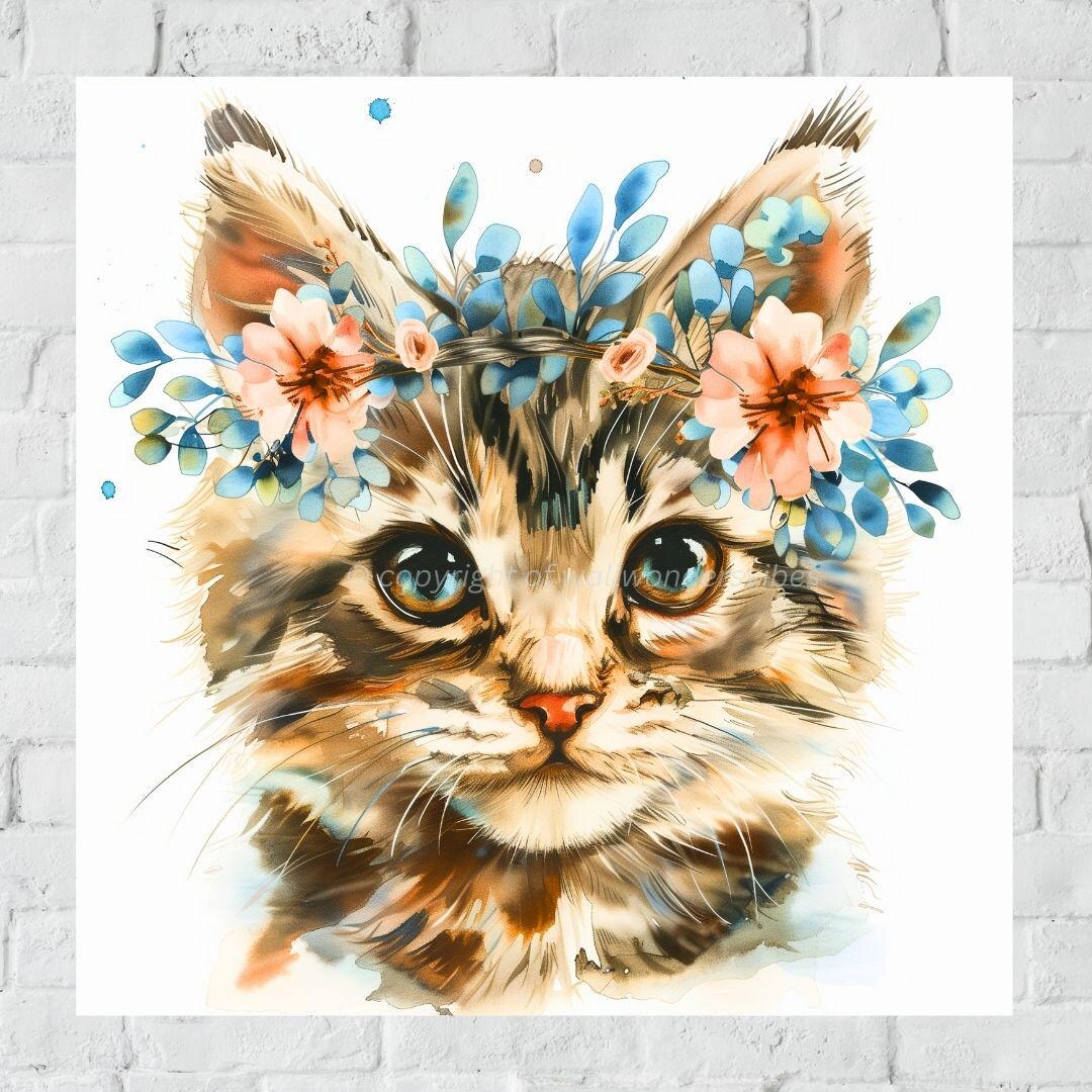 Bohemian Watercolor Cat Wall Art #28 | Digital Download PNG | High ...