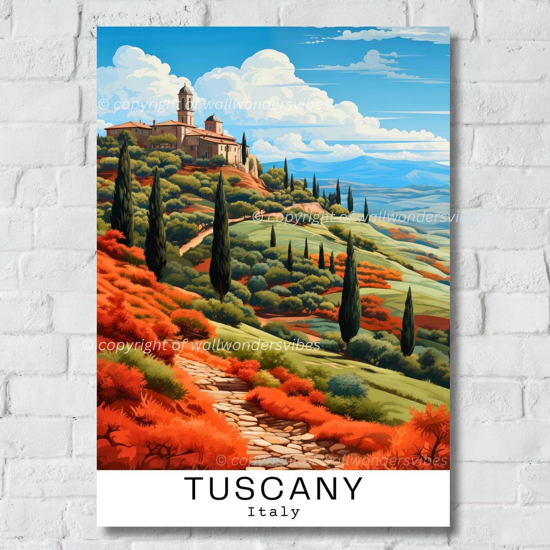 Tuscany Italy Landscape Digital Wall Art, Vibrant Italian Countryside ...