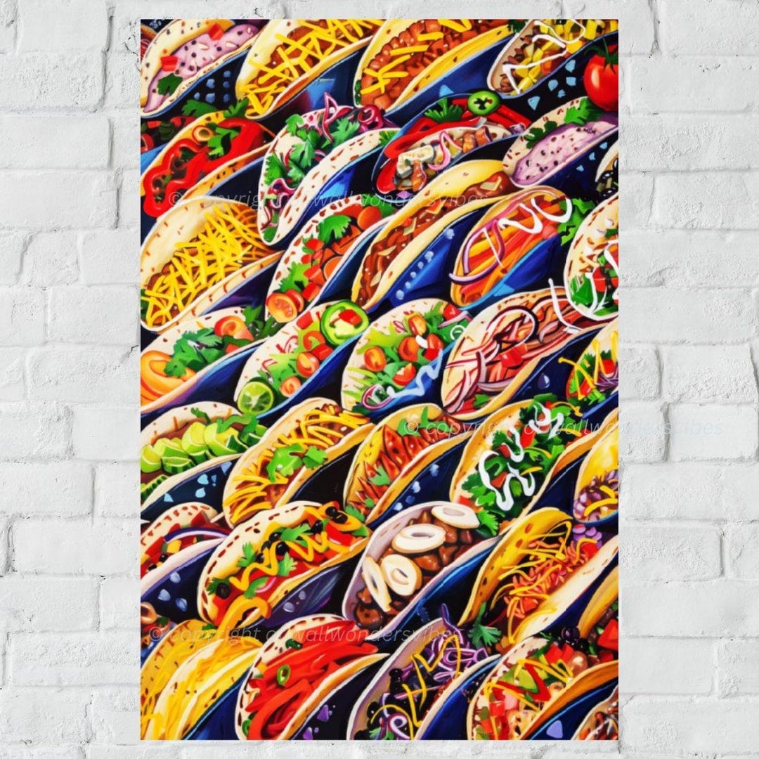 Colorful Food Art Poster, Taco Wall Art Print, Mexican Food Kitchen ...