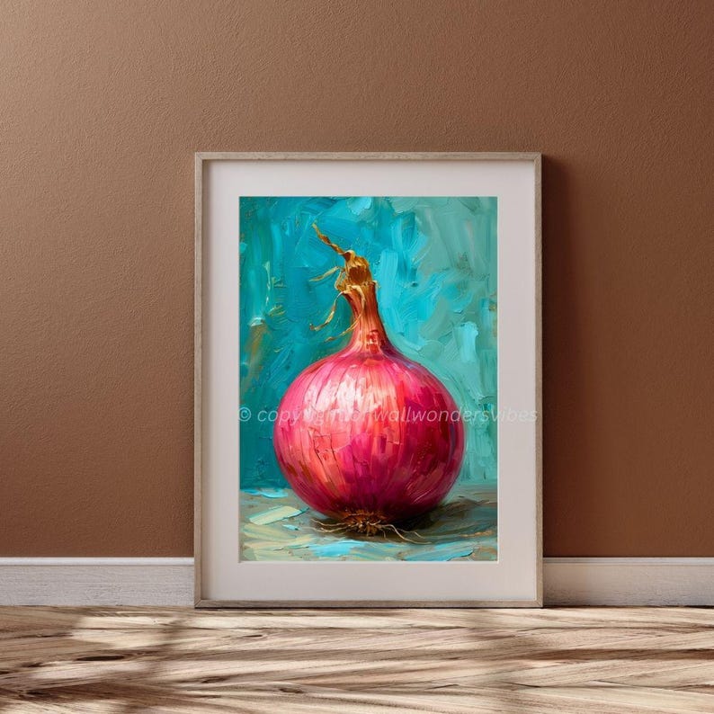 Pink Onion Wall Art Printable, Abstract Vegetable Painting, Kitchen ...
