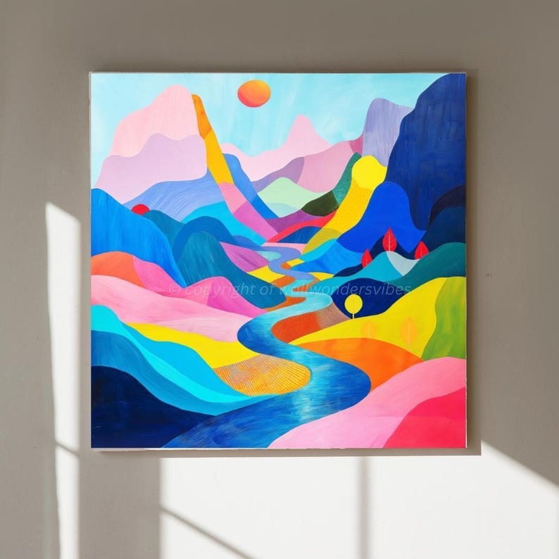 Colorful Abstract Landscape Art Print, Modern Digital Wall Art for Home ...