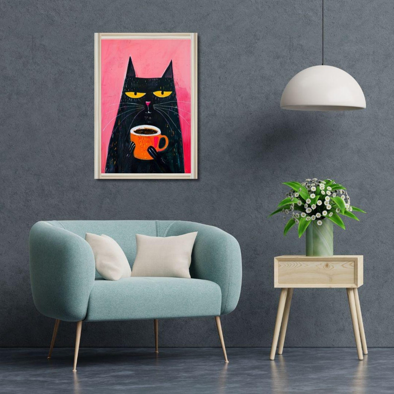 Cozy Cat Coffee Break Art | Funny Animal Print | Instant Download ...