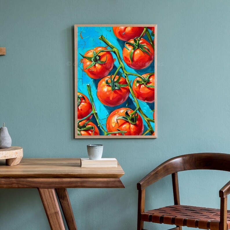 Vibrant Tomato Art Print, Kitchen Wall Decor, Culinary Artwork, Rustic Kitchen Poster, Colorful ...
