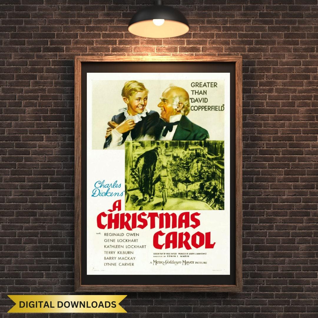 A Christmas Carol (1938) Festive Christmas Movie Poster Movie Lover ...