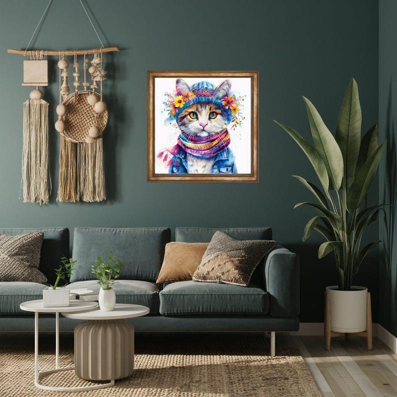 Bohemian Watercolor Cat Wall Art 25 Digital Download PNG High ...