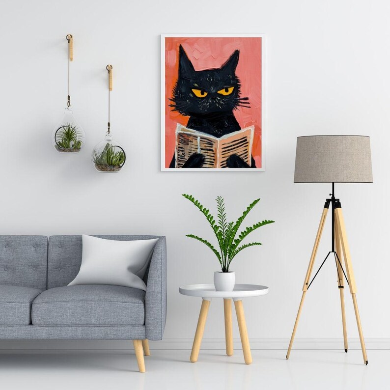 Hilarious Cat Reading Paper Print | Funny A3 Wall Art | Digital ...