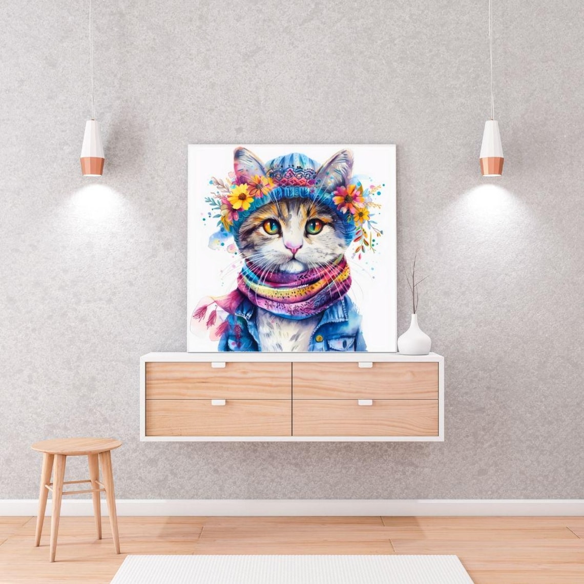 Bohemian Watercolor Cat Wall Art 25 Digital Download PNG High ...