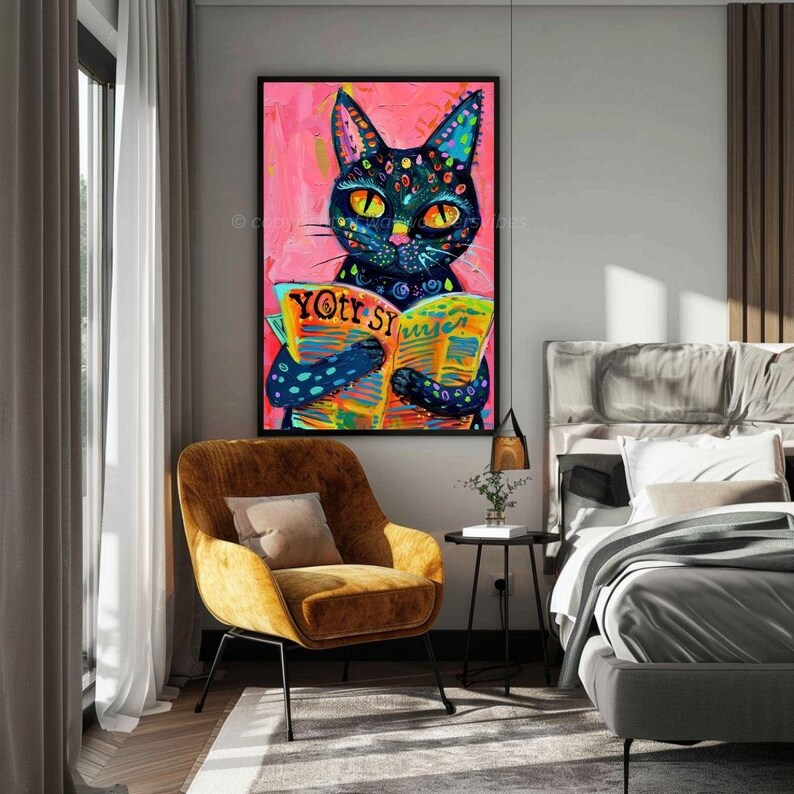 Hilarious Cat Reading Paper Print | Funny A3 Wall Art | Digital ...