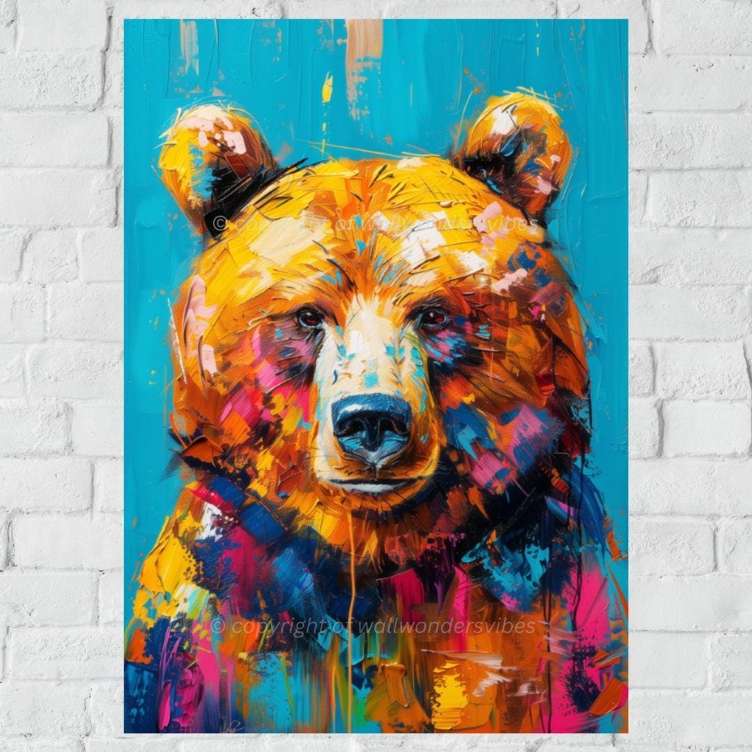 Whimsical Grizzly Bear Folk Art #12 | High-resolution 300 DPI JPG & PDF ...