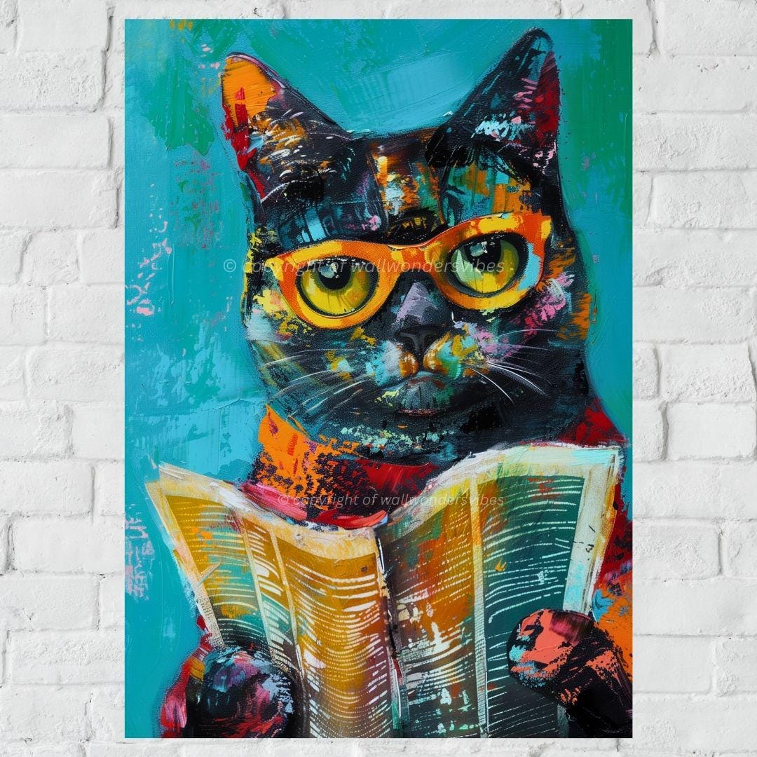 Hilarious Cat Reading Paper Print | Funny A3 Wall Art | Digital ...