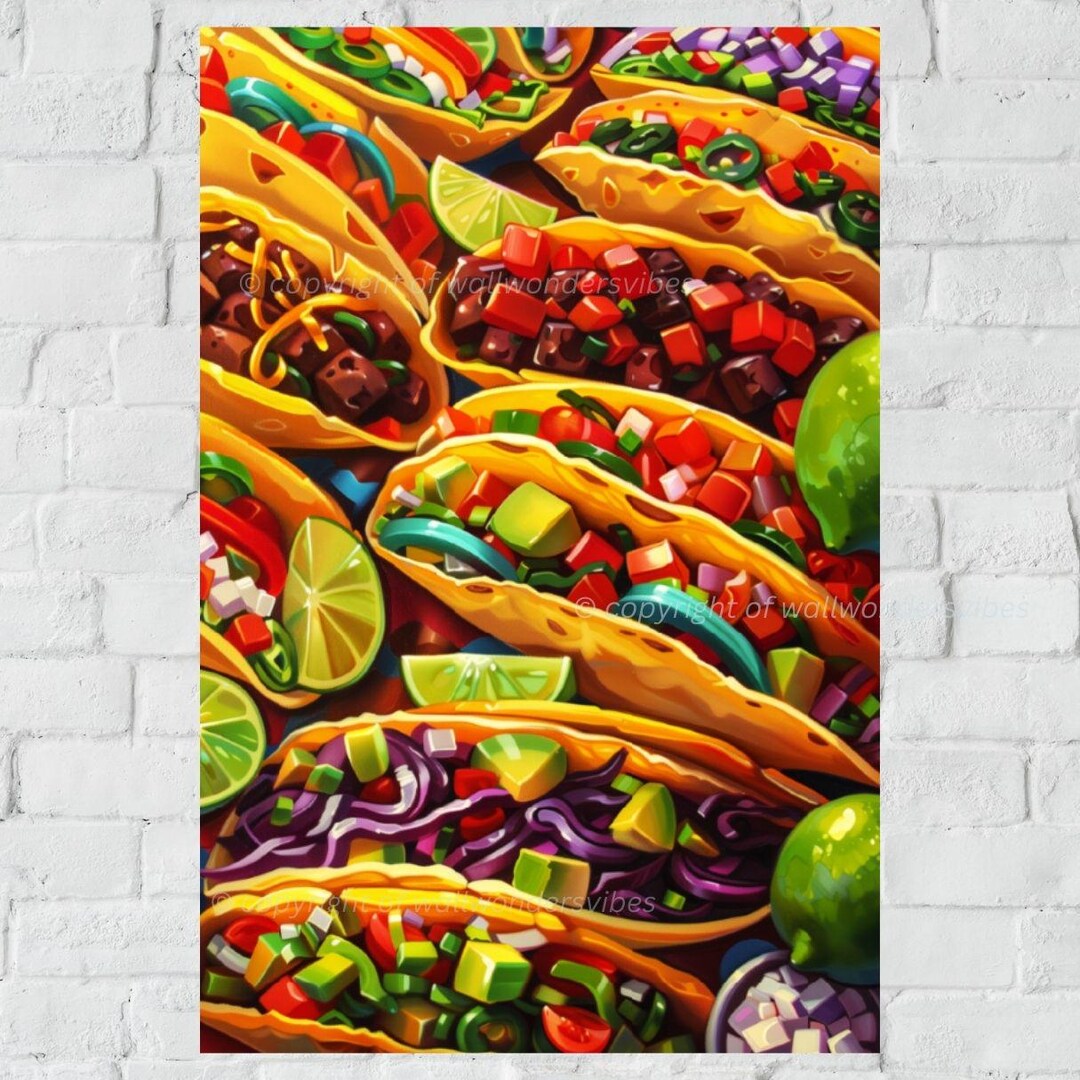 Colorful Taco Print, Digital Art Poster, Mexican Food Wall Decor ...