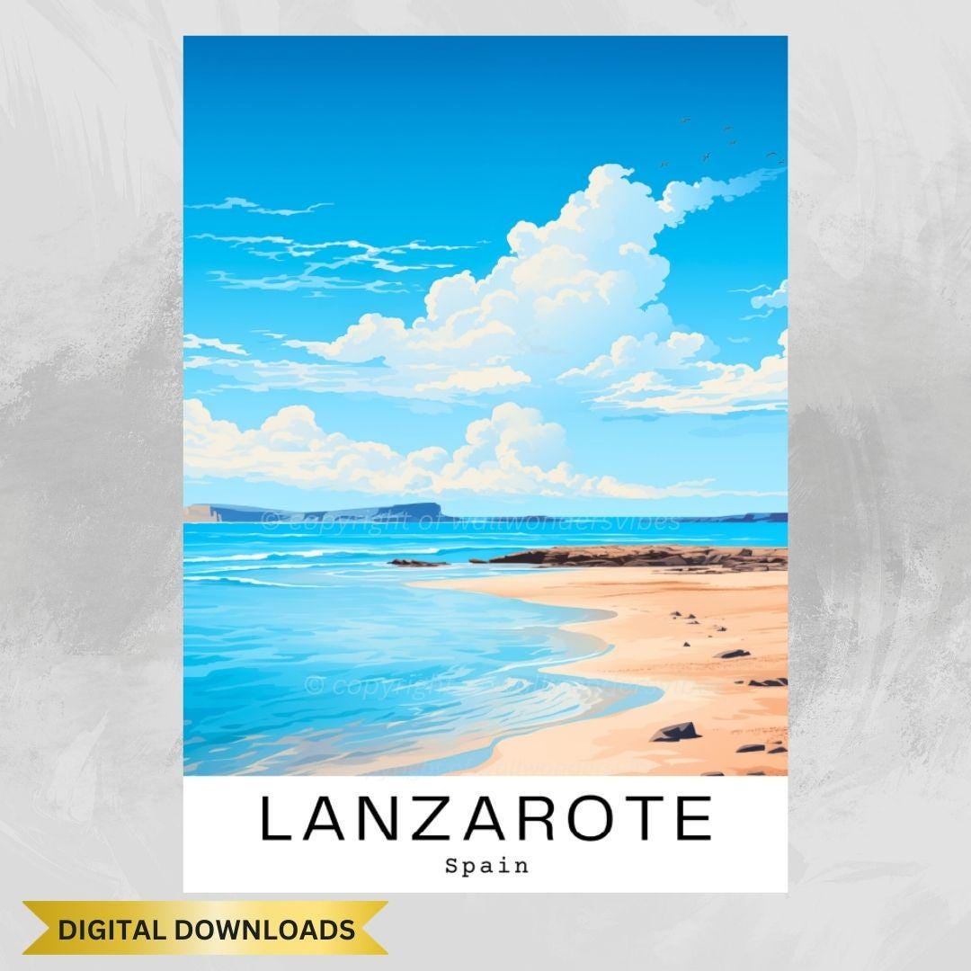Stunning Lanzarote Beach Poster, Digital Wall Art, Coastal Spain Print ...