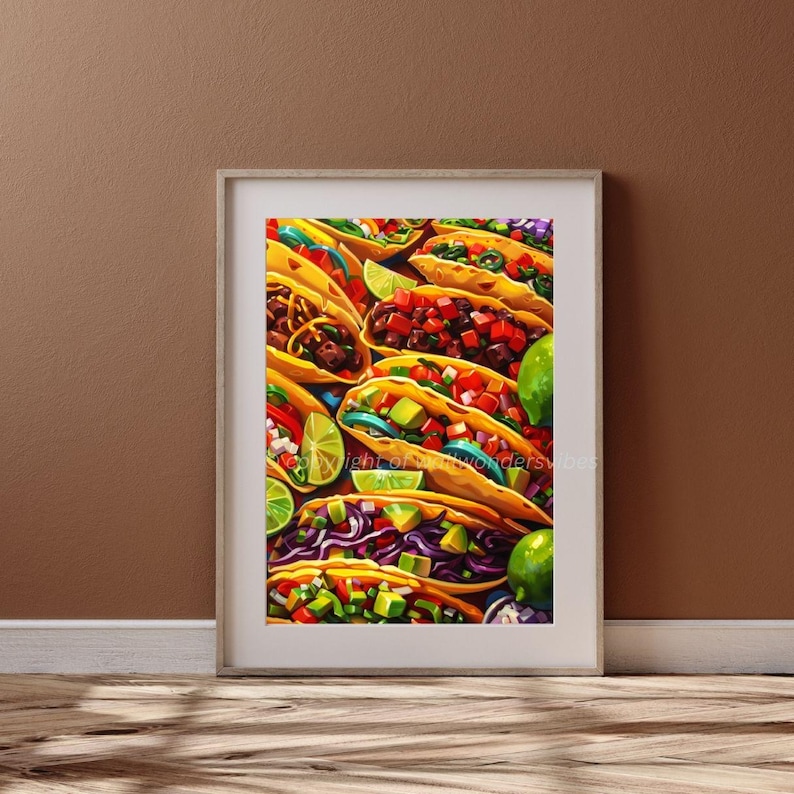 Colorful Taco Print, Digital Art Poster, Mexican Food Wall Decor ...