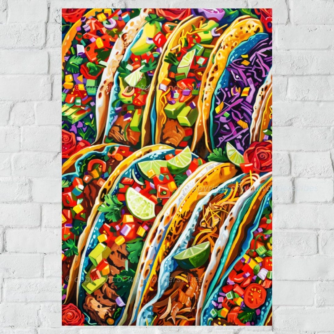 Colorful Taco Art Print Digital Download, Mexican Food Wall Art ...