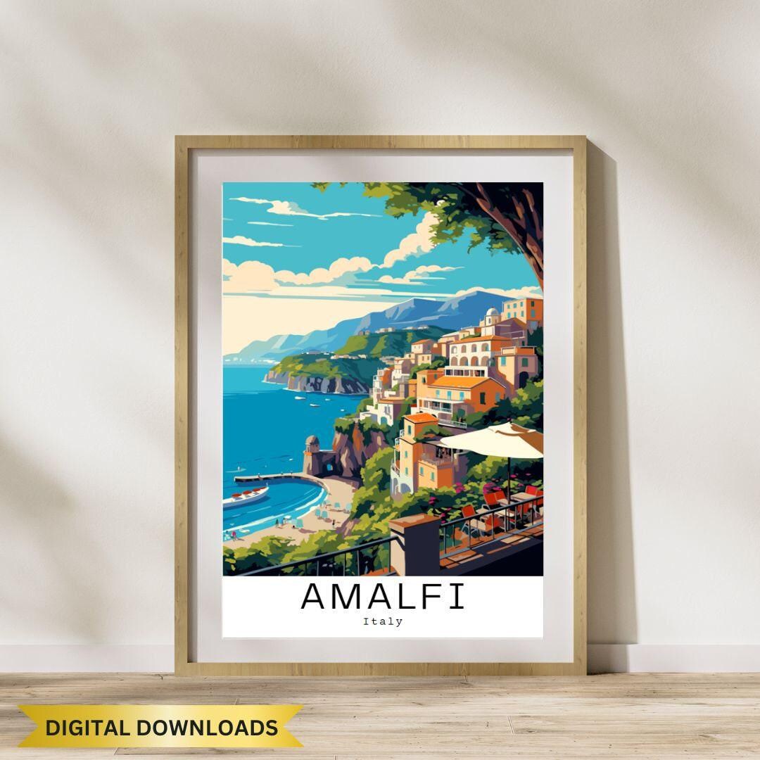 Amalfi Coast Italy Wall Art, Printable Travel Poster, Italian Seaside ...