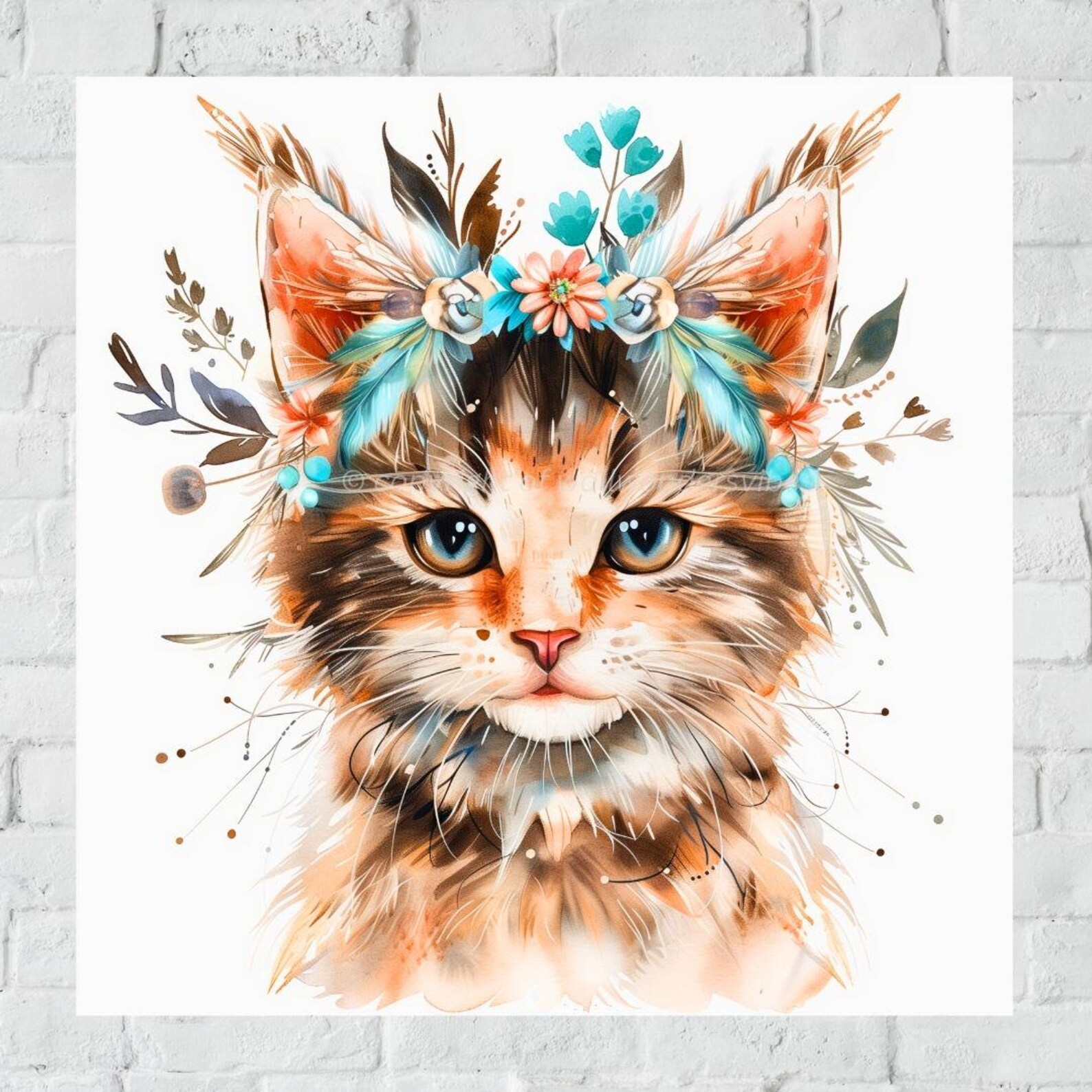 Bohemian Watercolor Cat Wall Art #14 | Digital Download PNG | High ...