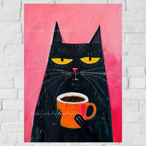 Cozy Cat Coffee Break Art | Funny Animal Print | Instant Download ...