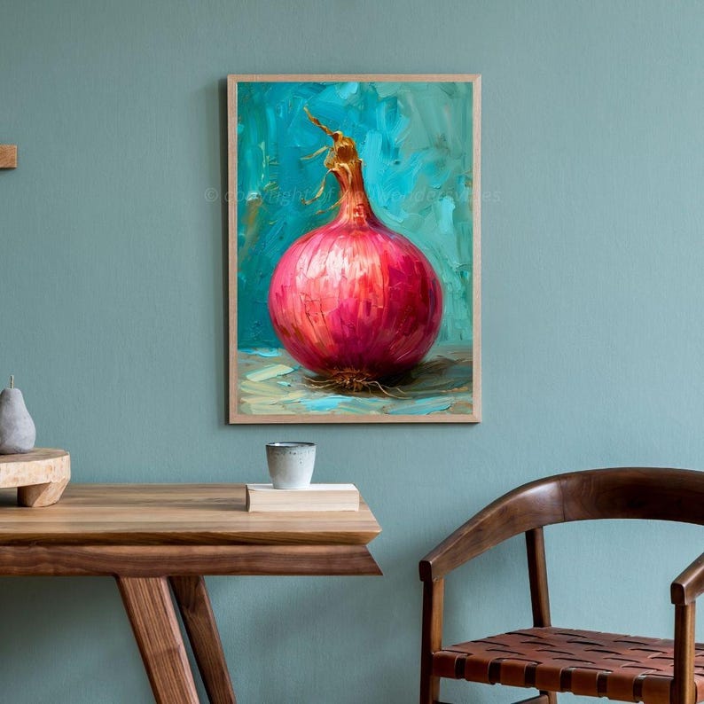 Pink Onion Wall Art Printable, Abstract Vegetable Painting, Kitchen ...