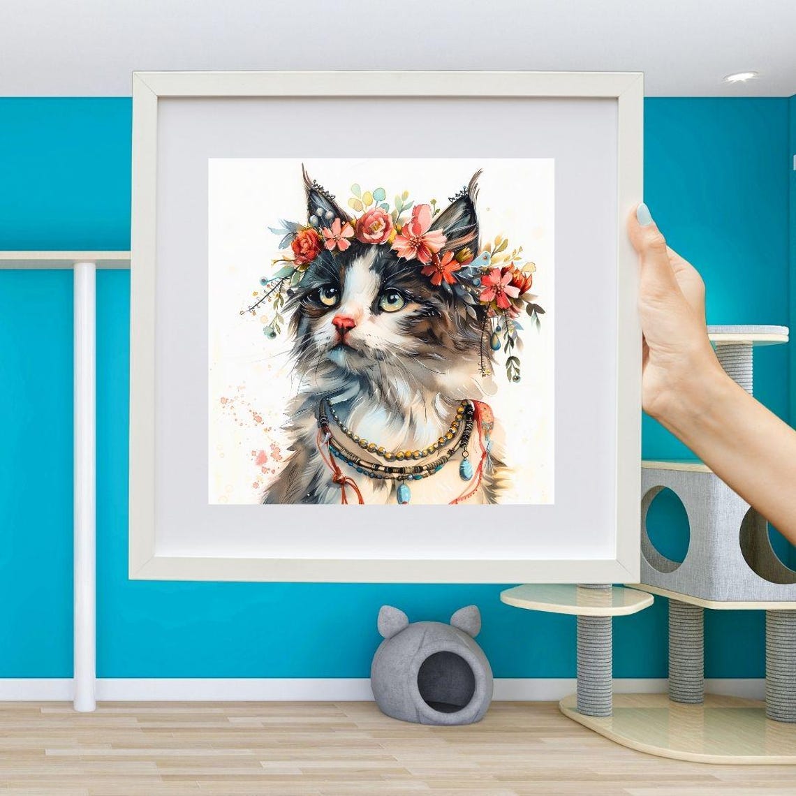 Bohemian Watercolor Cat Wall Art #17 | Digital Download PNG | High ...