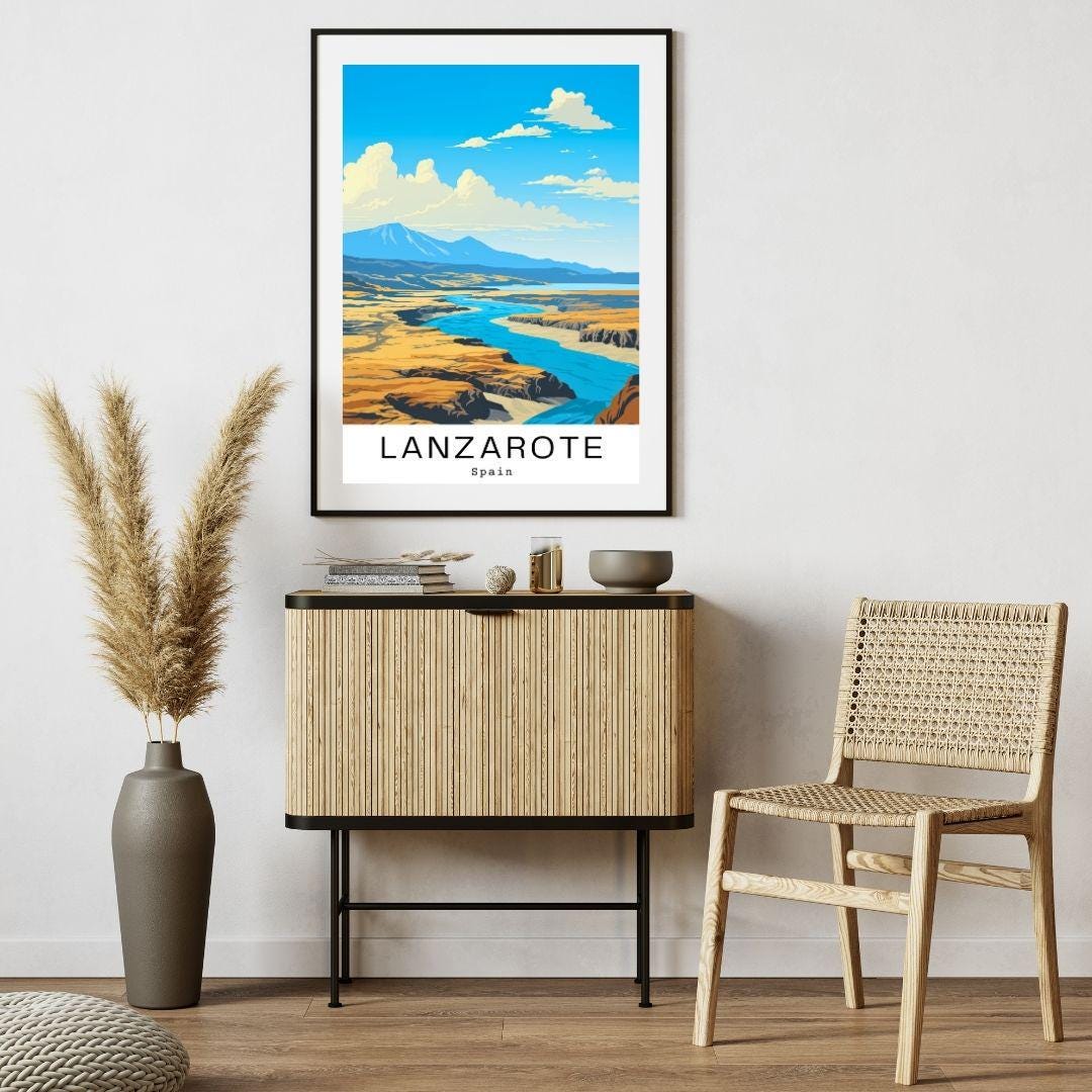 Lanzarote Spain Travel Poster, Digital Art Print, Vintage Landscape ...
