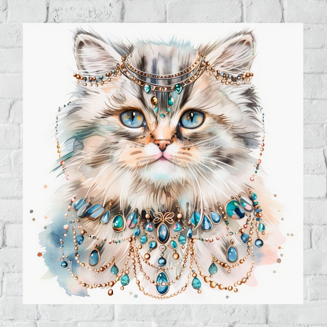 Bohemian Watercolor Cat Wall Art #18 | Digital Download PNG | High-resolution Boho Decor ...