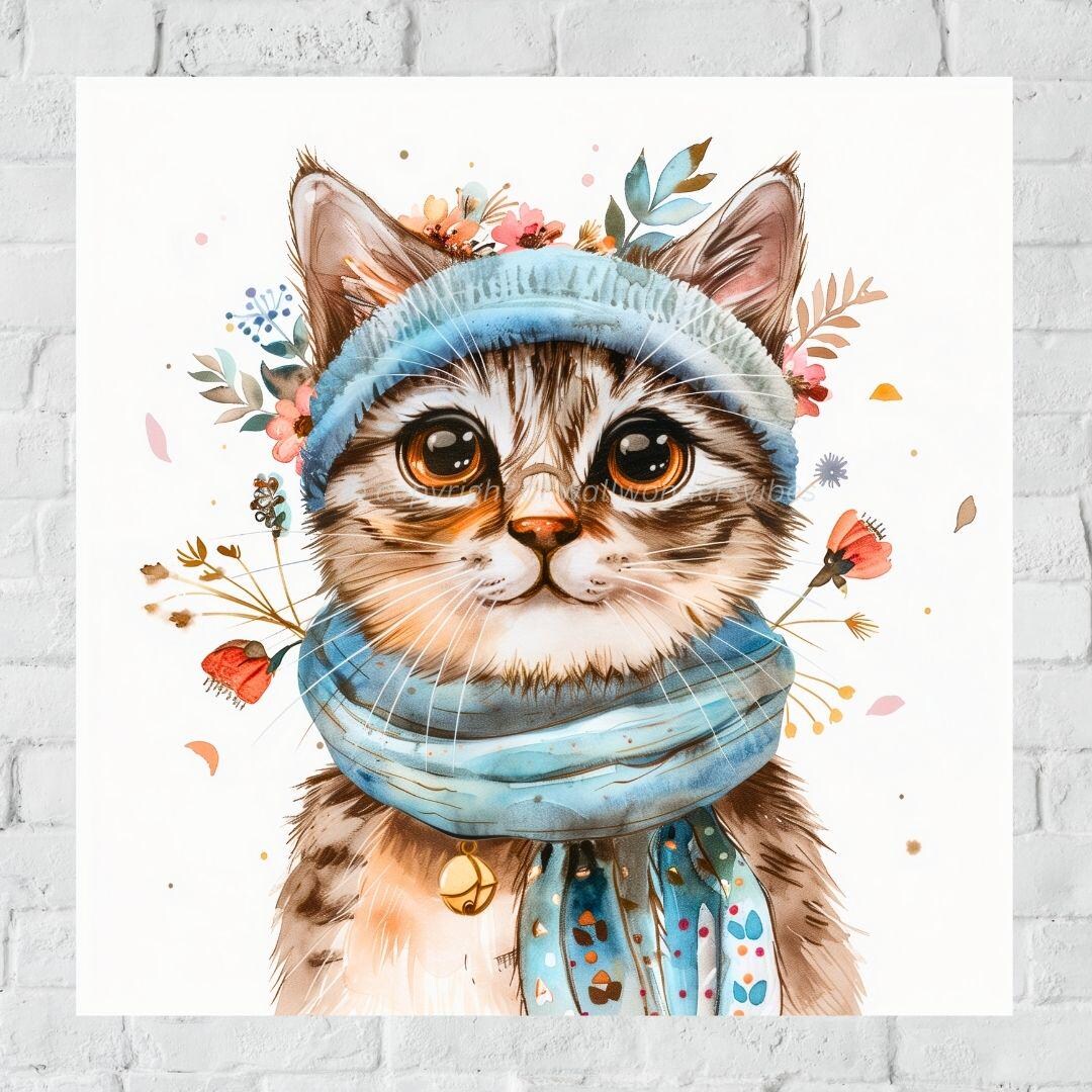 Bohemian Watercolor Cat Wall Art #26 | Digital Download PNG | High ...