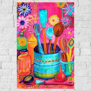 Colorful Kitchen Wall Art, Digital Download, Vibrant Cooking Utensils ...