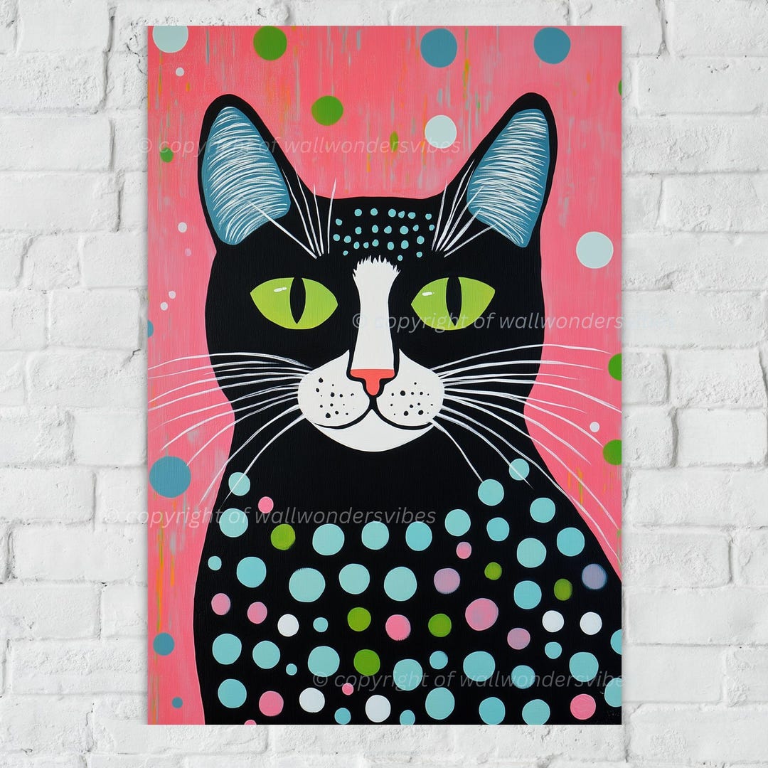 Colorful Abstract Cat Art, Cute Cat Wall Decor, Modern Cat Poster ...