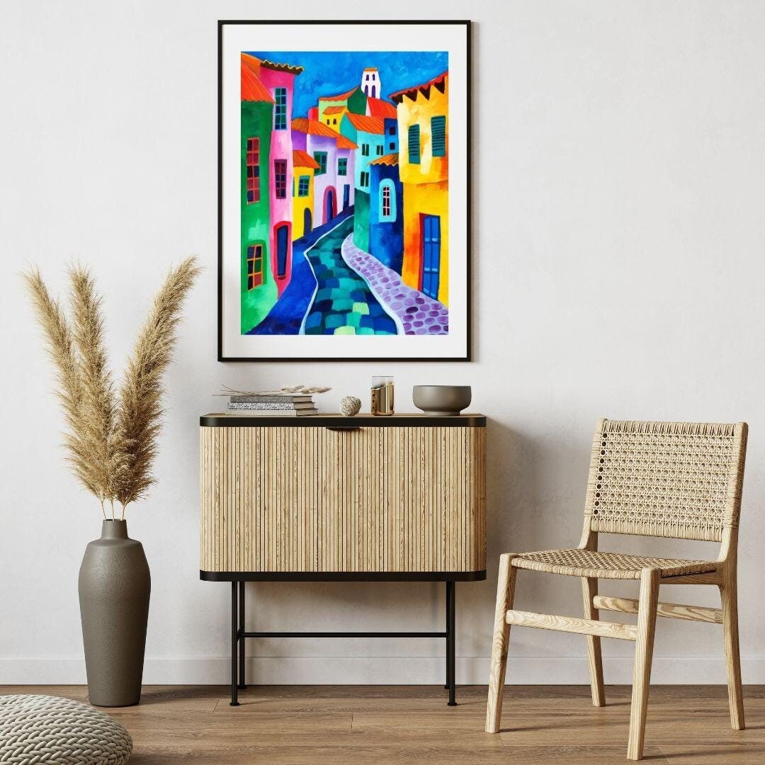 City Street Folk Art Print – Vintage Whimsical Painting (digital ...