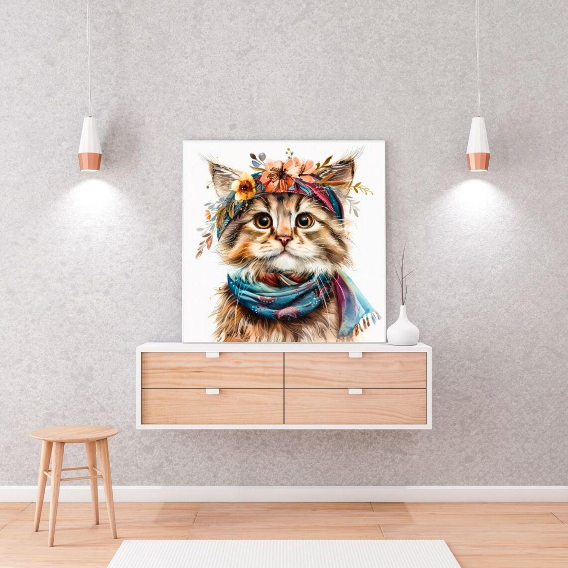 Bohemian Watercolor Cat Wall Art #3 | Digital Download PNG | High ...