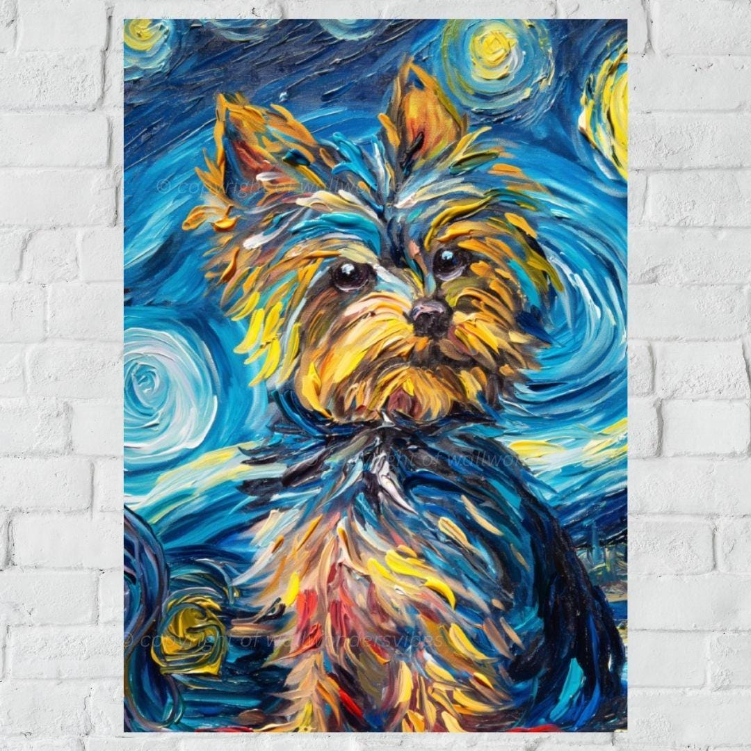 Yorkie Dog Art Print Starry Night Style Digital Wall Art Yorkshire ...