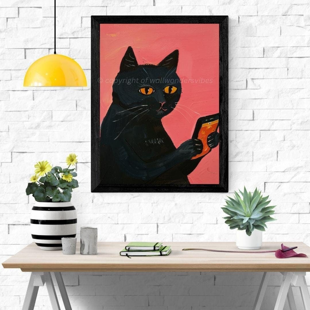 Whimsical Cat Reading Meme #3 | A3 Printable Wall Art | Digital ...