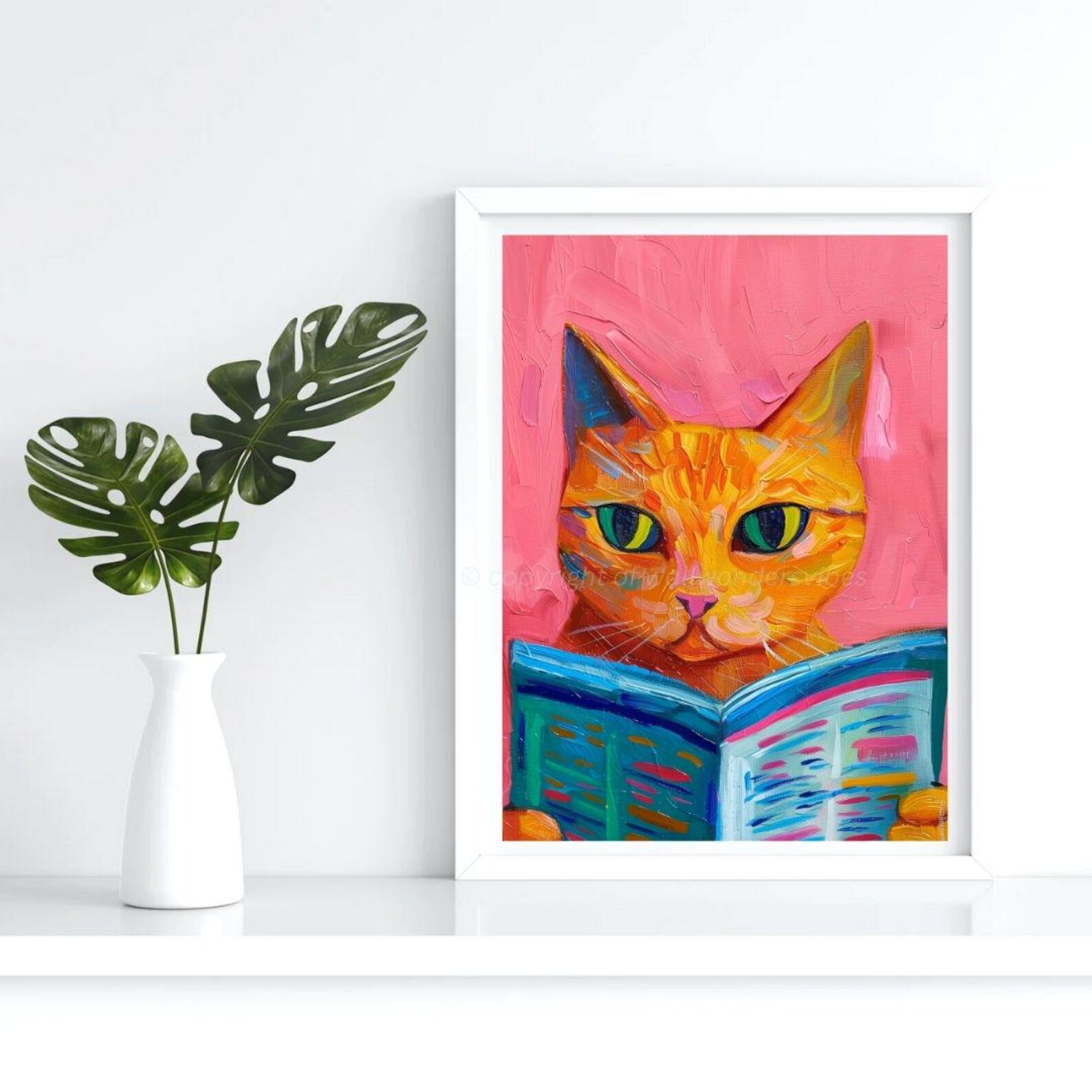 Hilarious Cat Reading Paper Print | Funny A3 Wall Art | Digital ...