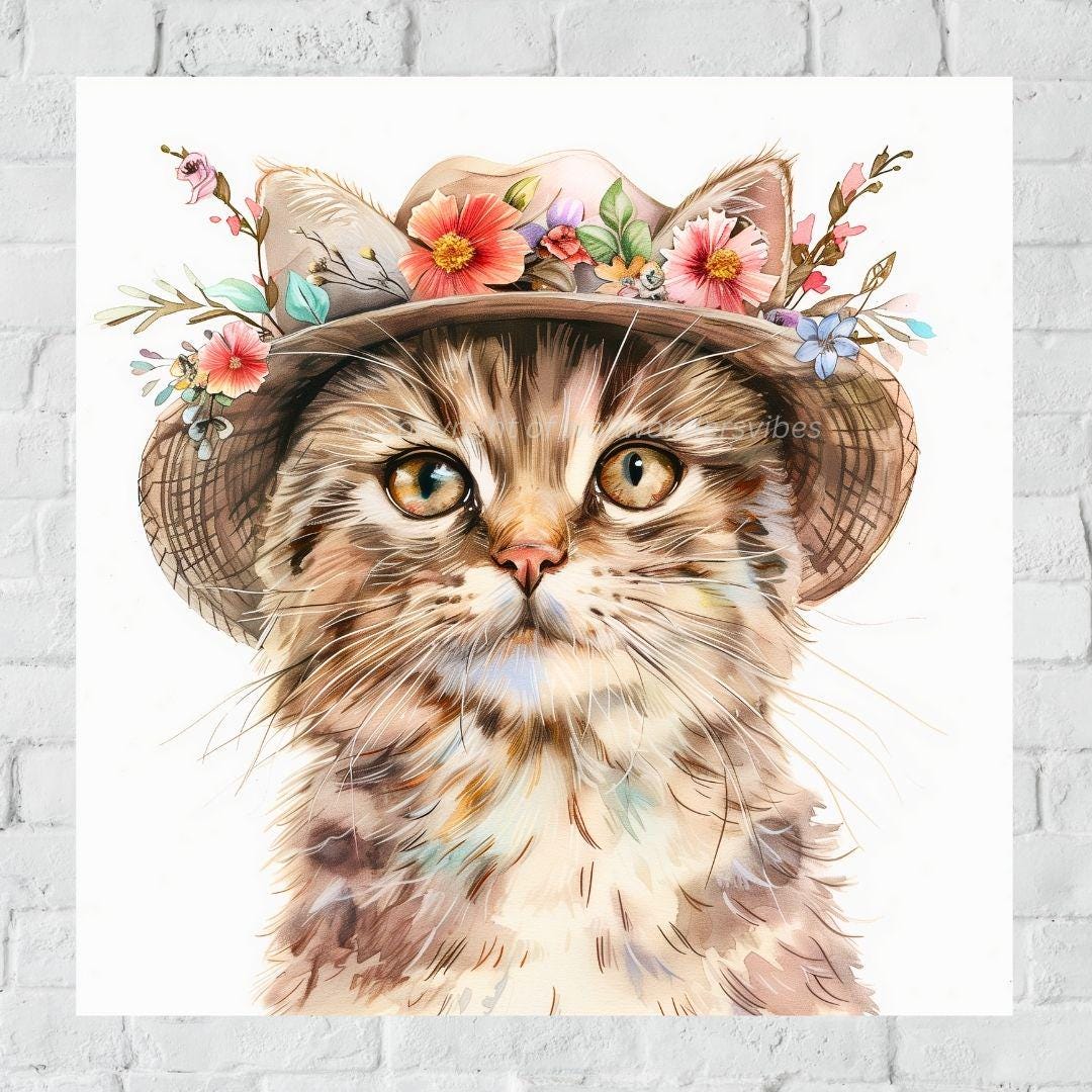 Bohemian Watercolor Cat Wall Art #7 | Digital Download PNG | High ...