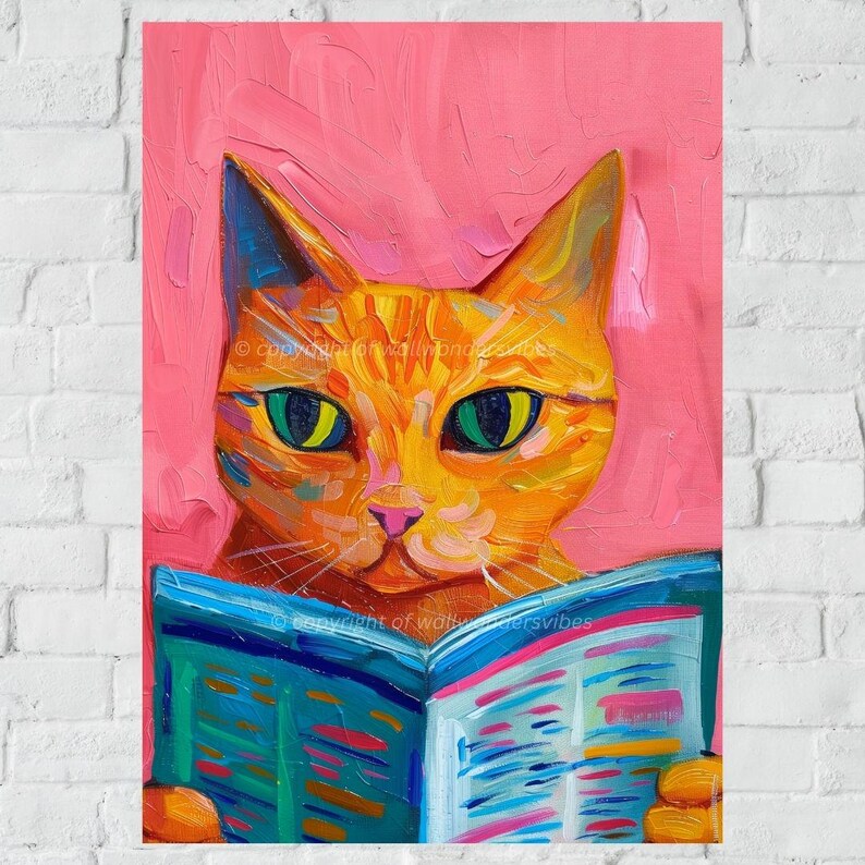 Hilarious Cat Reading Paper Print | Funny A3 Wall Art | Digital ...