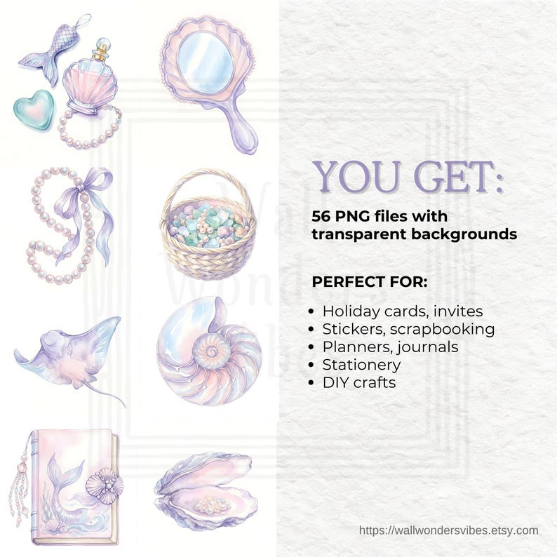 Dreamy Mermaid Watercolor Clipart, Ocean PNG Set, Fantasy Under Sea Art ...