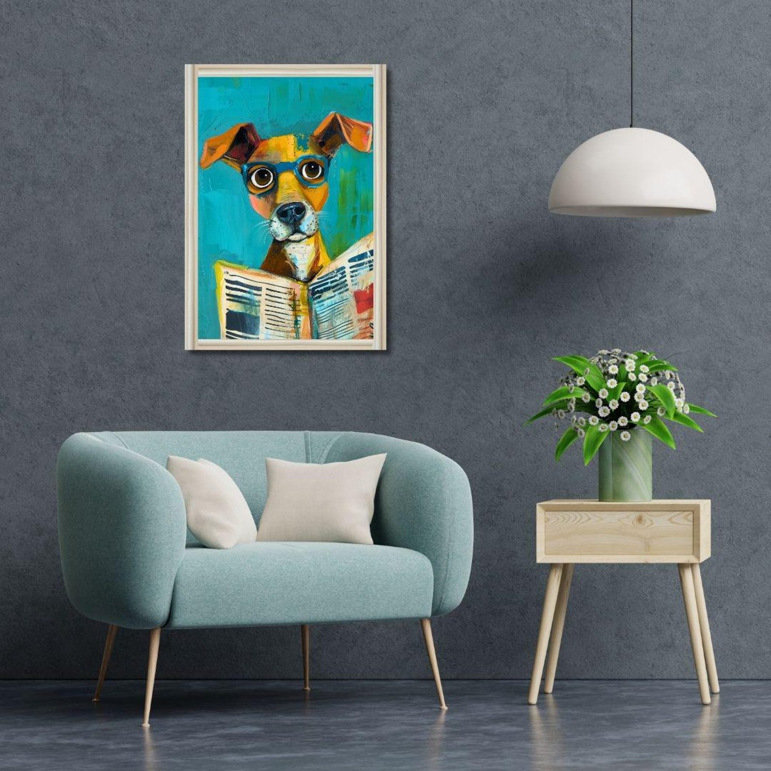 Whimsical Dog Reading Newspaper Art Print A3 Size #8 - Digital Download ...