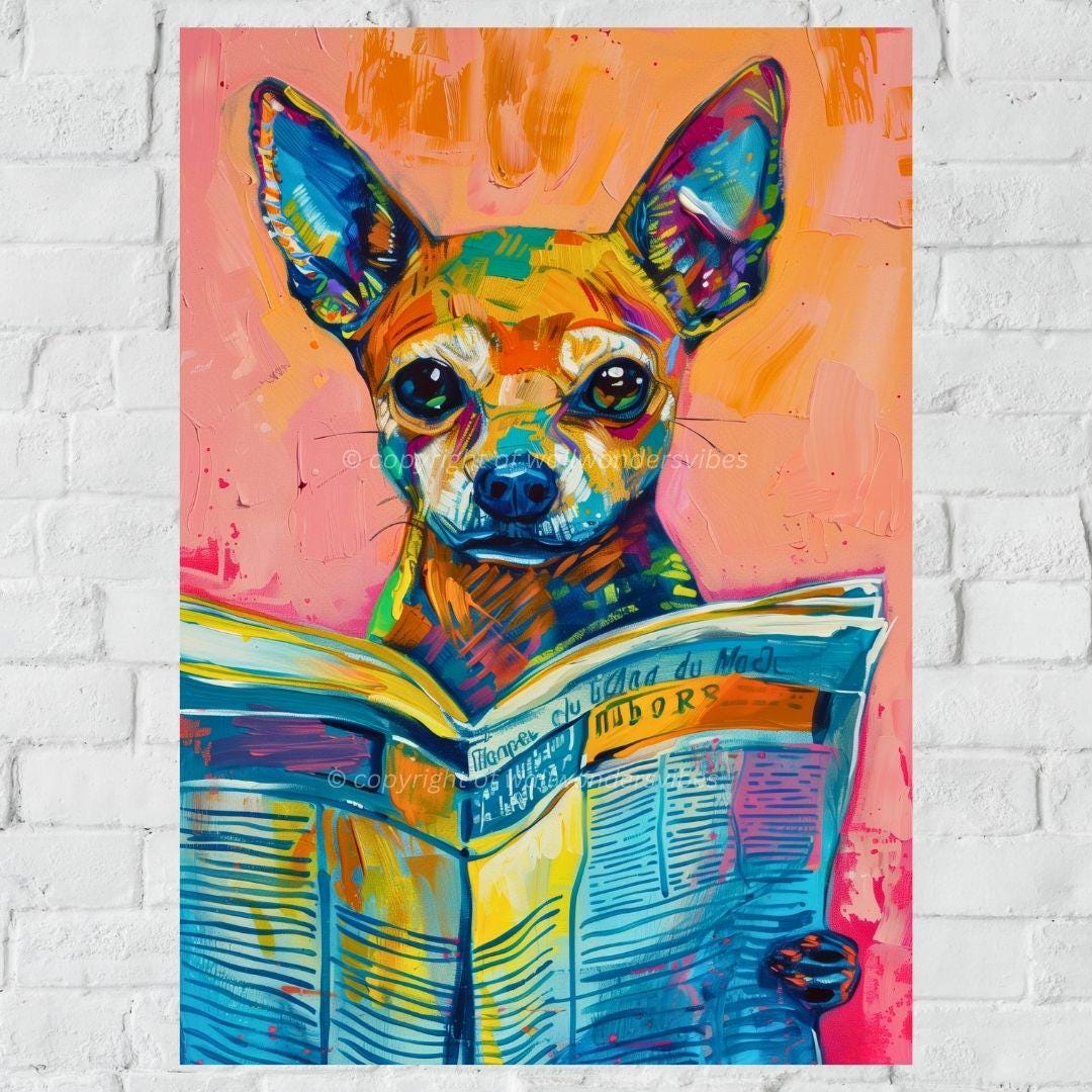 Whimsical Dog Reading Newspaper Art Print A3 Size #3 - Digital Download ...