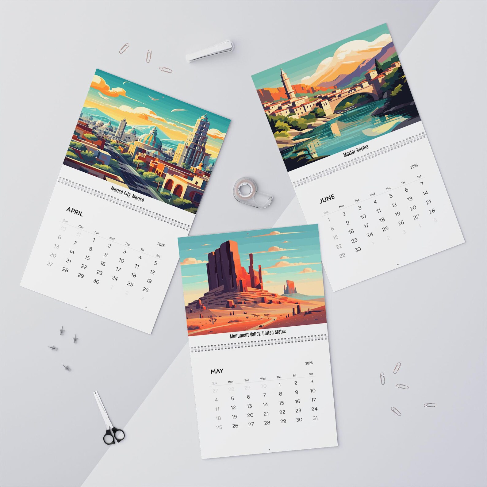 2025 Travel Wall Calendars Yearly Planner, Home Office Decor, Holiday ...