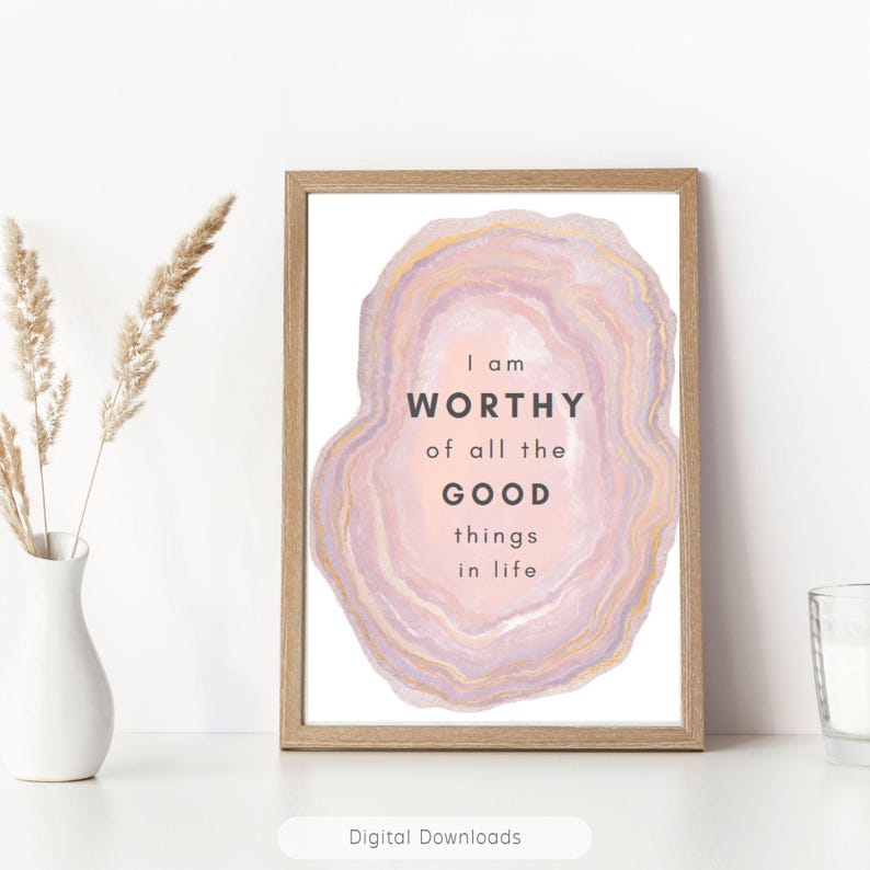 8 Daily Positive Affirmations Art Print, Therapy Office Decor, Words of ...