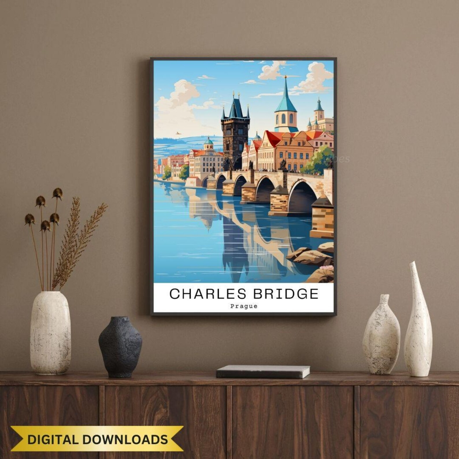 Charles Bridge Prague Wall Art, Digital Download Print, Cityscape ...