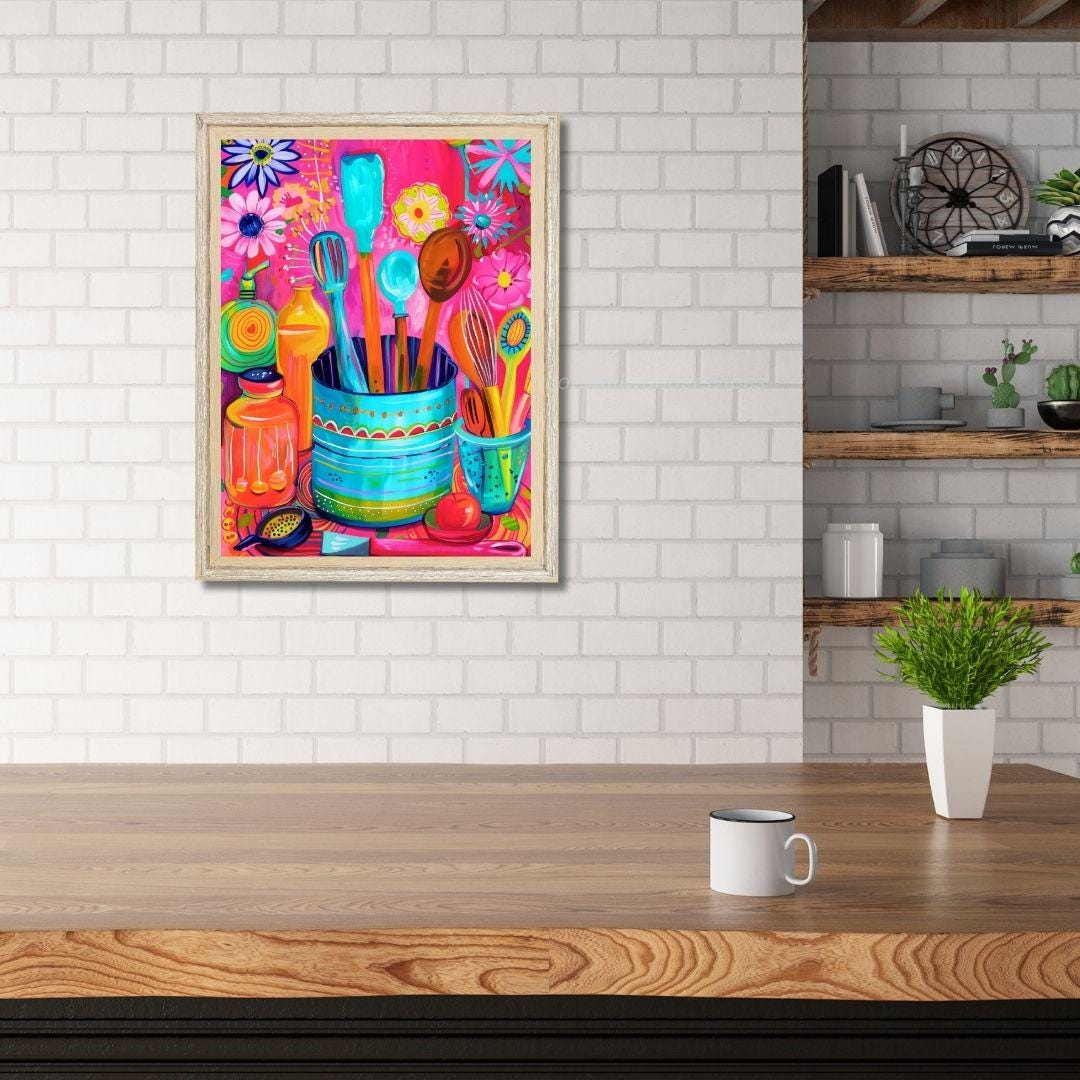 Colorful Kitchen Wall Art, Digital Download, Vibrant Cooking Utensils ...