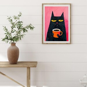 Cozy Cat Coffee Break Art | Funny Animal Print | Instant Download ...