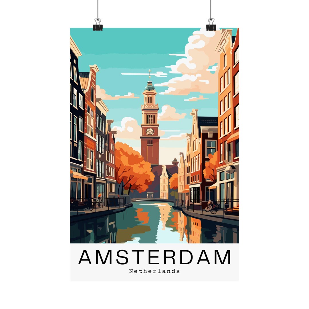 Amsterdam Netherlands Travel Poster - Famous Place Travel Matte Posters ...